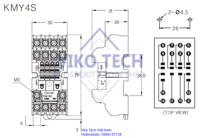 Chân đế Rơ le Kacon KMY4S - VIKO TECH VIỆT NAM